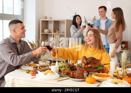 American Thanksgiving dinner table set with food Stock Photo - Alamy