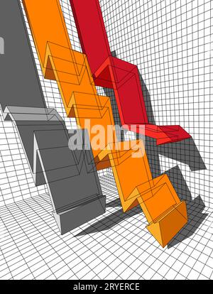 Three falling arrows in abstract business diagram Stock Photo - Alamy