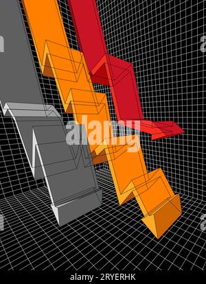 Three falling arrows in abstract business diagram Stock Photo - Alamy