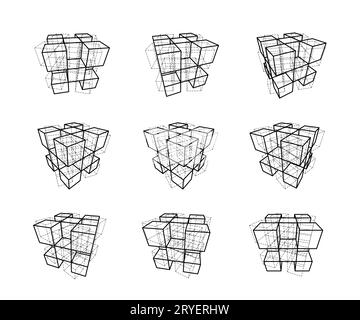 Collection of design elements composed of cubes Stock Photo - Alamy
