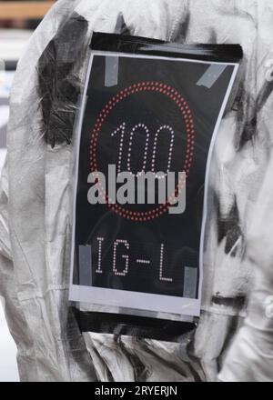 Dust Control speed limit sign on rural road in Montana, USA Stock Photo ...