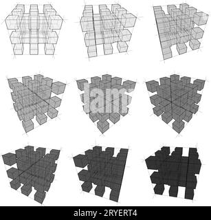 Collection of design elements composed of cubes Stock Photo - Alamy