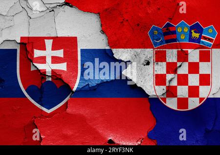 Flags of Slovakia and Croatia painted on cracked wall Stock Photo - Alamy