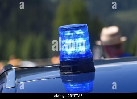 Blue light signal on a police car, visual emergency signal Blue light ...