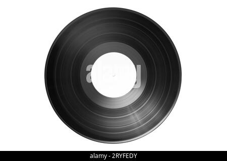 Vinyl record with bank label isolated on yellow background. Mock up ...
