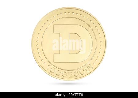 Dogecoin isolated on a white background, physical golden coin of ...