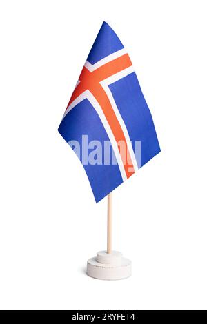 A small flag of Iceland on the background of a blurred background Stock ...
