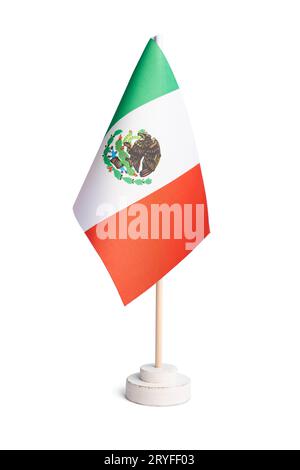 Mexico table flag on white textured wall. Copy space for text, designs ...