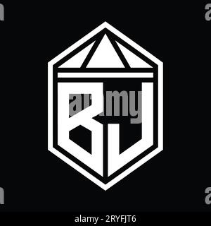 BJ Letter Logo monogram simple hexagon shield shape with triangle crown isolated style design ...