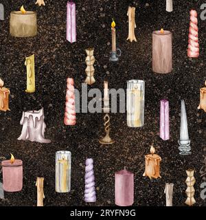 Watercolor seamless background of Halloween symbols, candles seamless ...