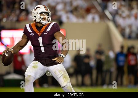 Virginia Tech quarterback Kyron Drones (1) in action during the second ...