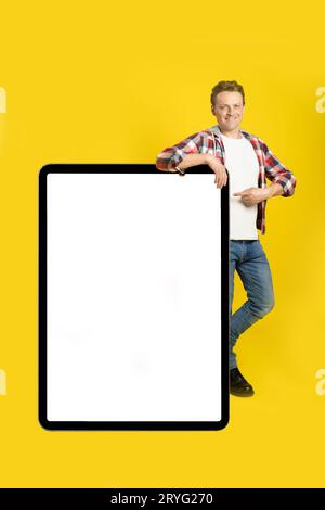 Banner handsome caucasian man wearing summer hat and plaid shirt ...