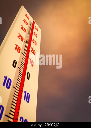 Heat, thermometer shows the temperature is hot in the sky Stock Photo ...