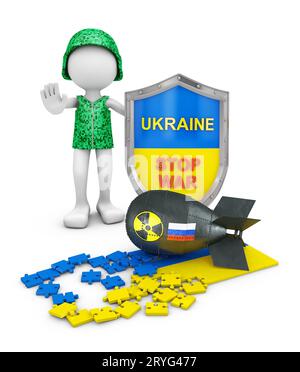 Atomic bomb, nuclear weapon with shield. 3D rendering isolated on white ...