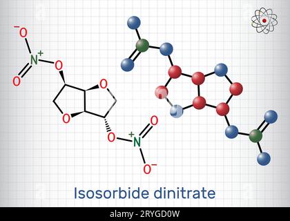 Isosorbide dinitrate, ISDN molecule. Skeletal chemical formula. Paper ...