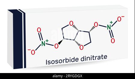 Isosorbide dinitrate, ISDN molecule. Structural chemical formula ...