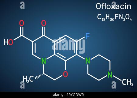 Ofloxacin fluoroquinolone molecule. Structural chemical formula and ...