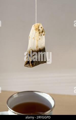 wet green tea filter hanging Stock Photo - Alamy