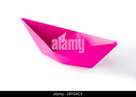 Pink paper boat origami isolated on a blank grey background Stock Photo ...