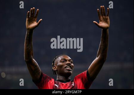 Rafael Leao of AC Milan celebrates after scoring a goal from a penalty ...