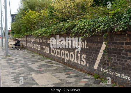 The poem Ironopolis on a wall in Middlesbrough, England. Ian Horn's ...