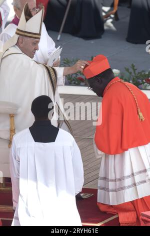 New cardinal Stephen Ameyu Martin Mulla greets Pope Francis at the end ...