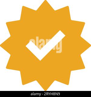 Check mark. Yellow tick verified badge icon. Approved profile sign. Tick in rounded corners star ...