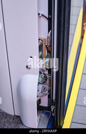 The mechanism of closing and opening doors in a subway train car/ Close ...