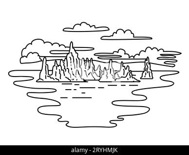 Mono line illustration of Mono Lake Tufa State Natural Reserve within ...