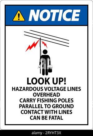 Electrical Safety Sign Notice Look Up, Power Lines Overhead Stock ...