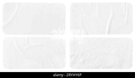 Set of four crumpled paper sheets, each of which is isolated on white ...