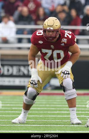 Boston College offensive lineman Ozzy Trapilo speaks during a press ...