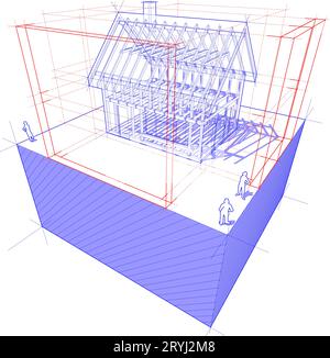 Technical drawing of a 3D model with a perspective and orthogonal views ...