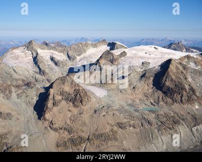 View of glacier Glacier de Cheilon and mountain peak Mont Blanc de ...