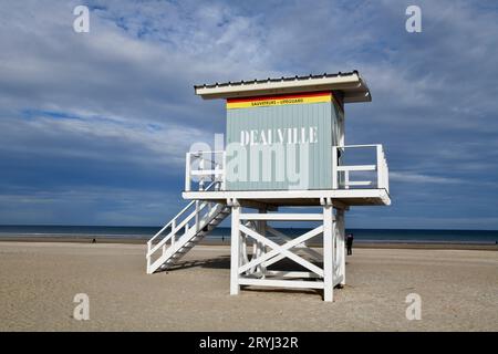The lifeguard's hut on the beach at Deauville, France, French, Normandy ...