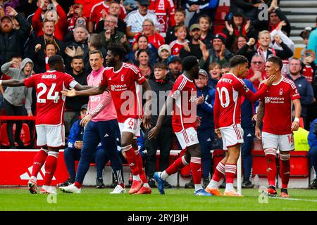 Nicolas Dominguez of Nottingham Forest celebrate after scoring during ...