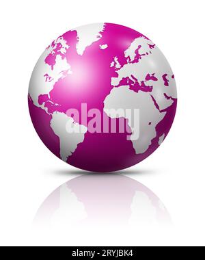 Pink earth globe isolated on white background. 3D illustration Stock ...