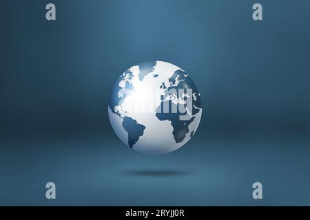 World globe, earth map, floating over a blue background. 3D isolated ...