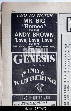 Advert for Genesis Wind and Wuthering of 1970s New Music Express NME ...