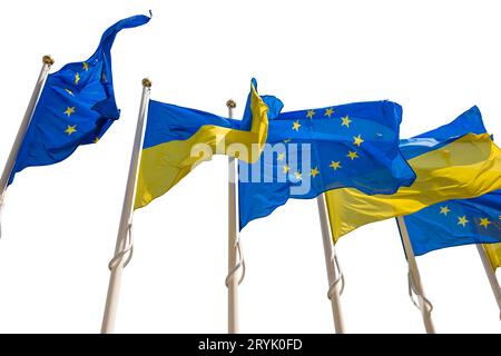 Flagpoles with European Union and Ukraine flags Stock Photo - Alamy