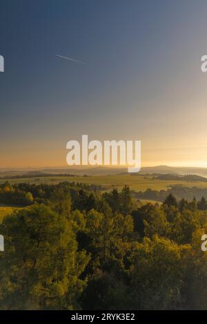 Autumn morning near Krasno village with color fresh fall meadows and ...