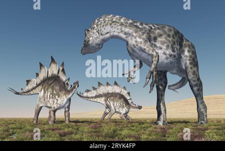 Allosaurus attacks Stegosaurus Stock Photo - Alamy