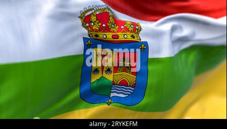 Detail of La Rioja flag waving. Autonomous community of Spain.Red ...