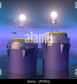 Light bulb figures dancing on a bongo drum Stock Photo - Alamy