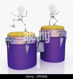 Light bulb figure dancing on a keyboard isolated on white background ...