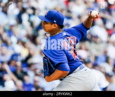 Chicago Cubs pitcher Daniel Palencia (48) celebrates his team's win ...