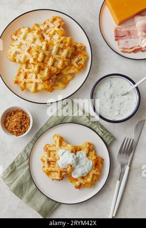 Homemade Savory Waffles with Bacon and Cheese Stock Photo - Alamy