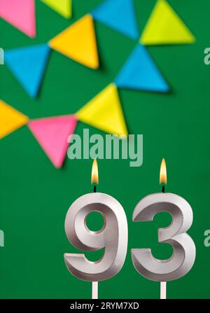 Birthday candle number 93 - Vertical anniversary card with green ...