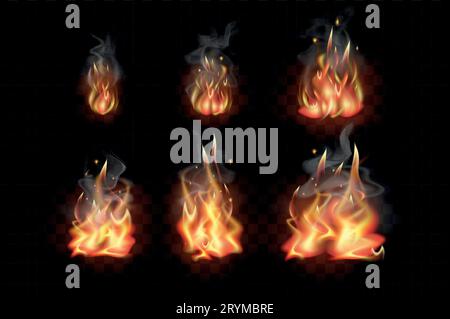 Campfire flame sticker, realistic burning fire image vector Stock ...