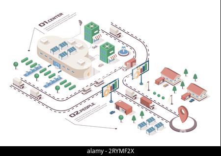 Cloud data center isometric flowchart with technical staff and racks of server units vector ...